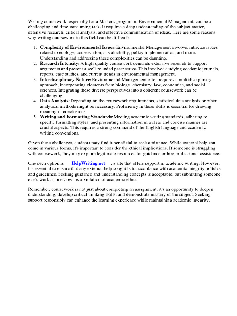 Coursework Masters in Environmental Management | PDF