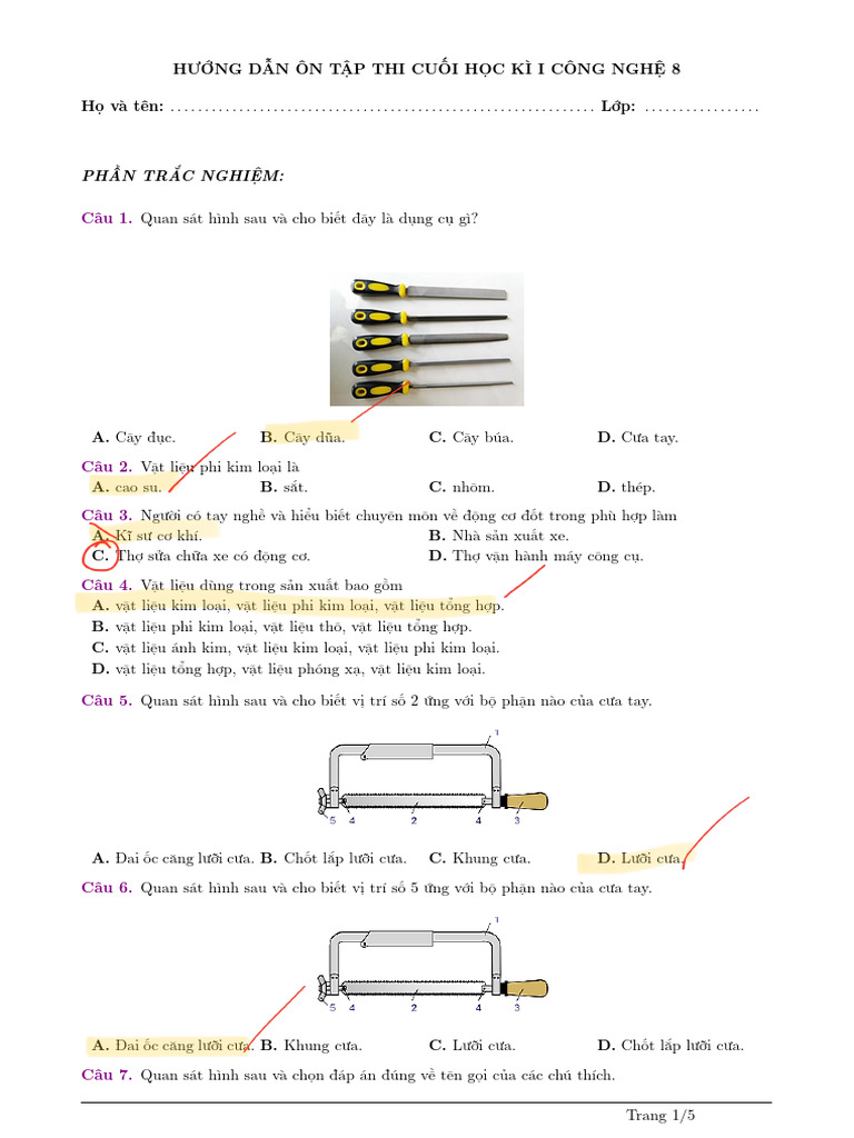 Hướng Dẫn Ôn Tập Thi Cuối hk1 cn8 | PDF