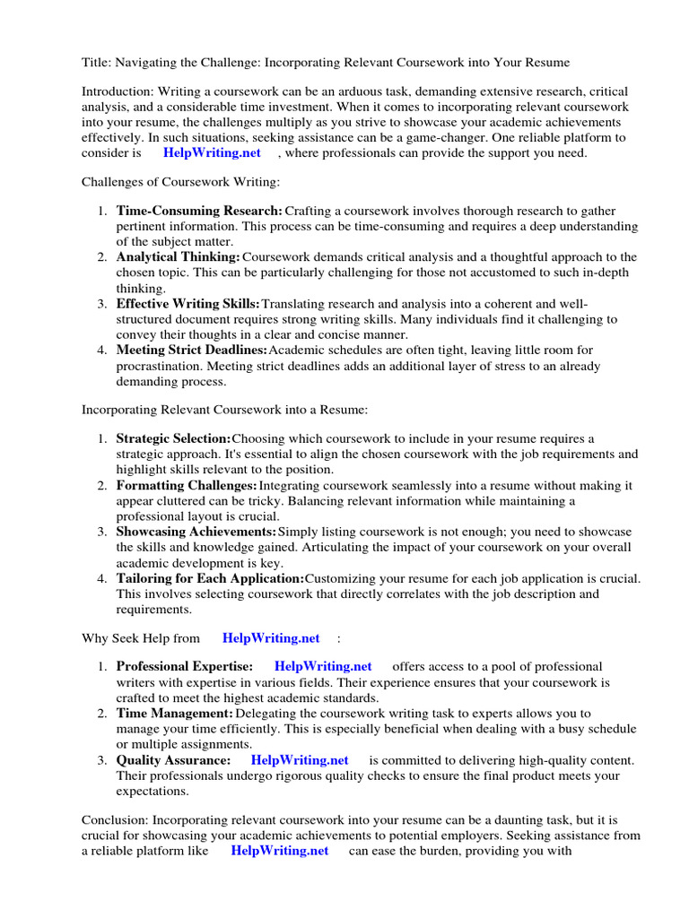 How To Include Relevant Coursework in Resume | PDF | Résumé | Negotiation