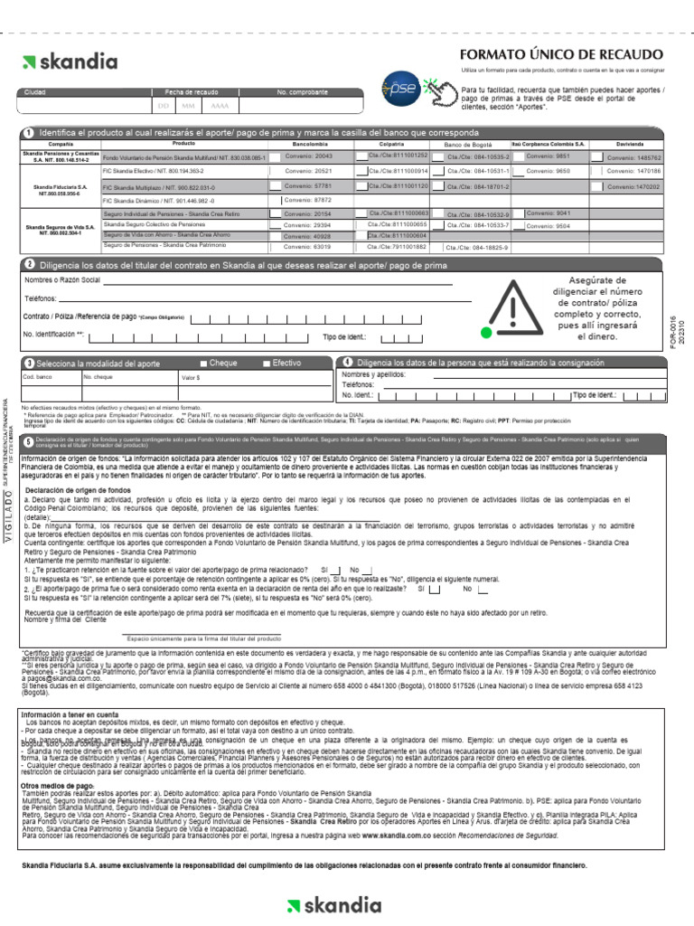 Formato Unico de Recaudo | PDF | Cheque | Pensión