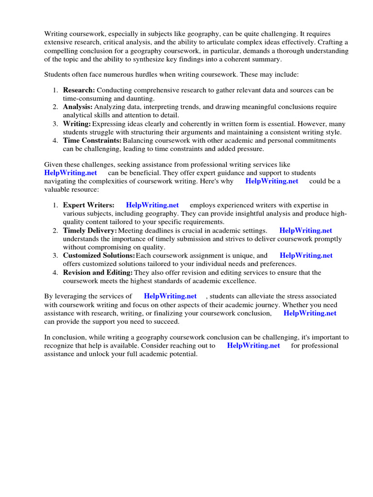 Geography Coursework Conclusion Help | PDF | Expert | Geography