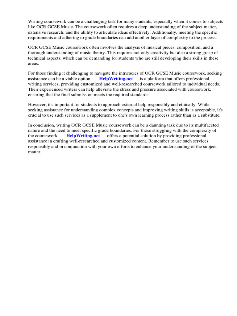 OCR GCSE Music Coursework Help | PDF | Career & Growth