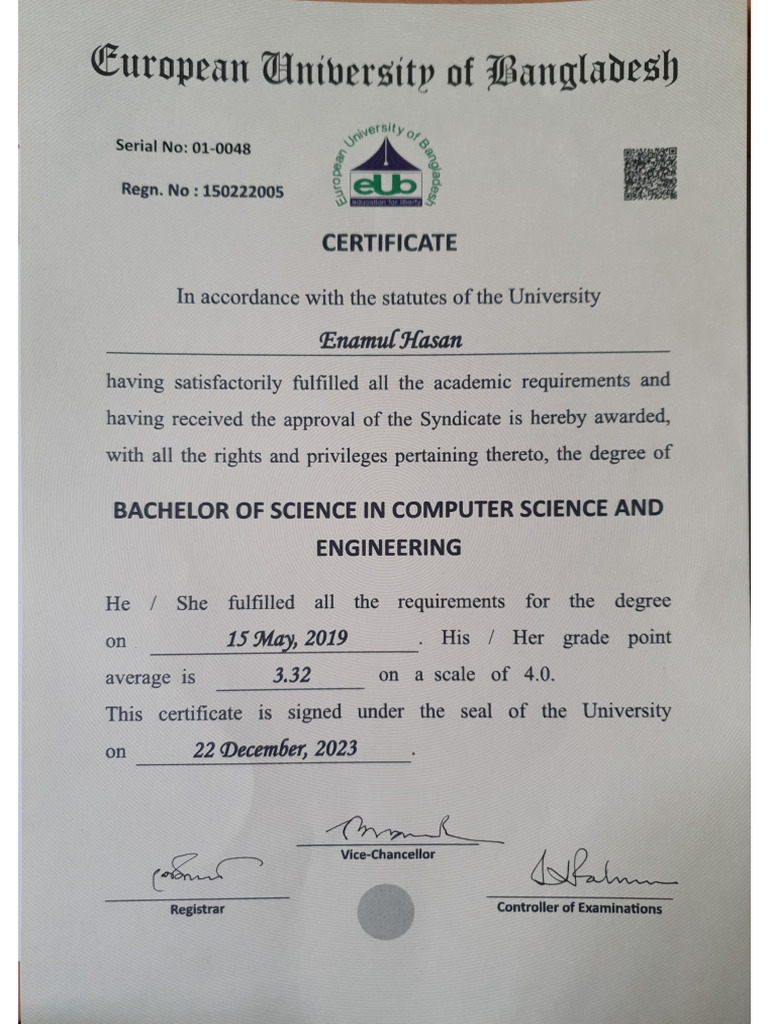 Enamul Hasan Certificate | PDF