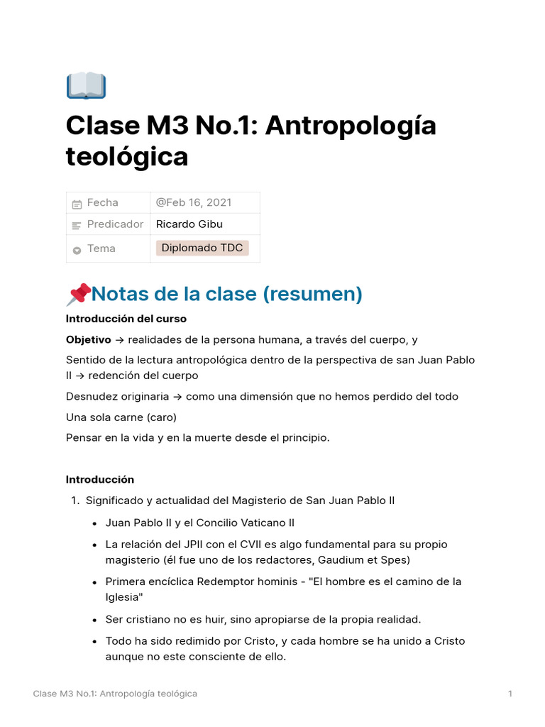 Clase M3 No.1 - Antropología Teológica | PDF