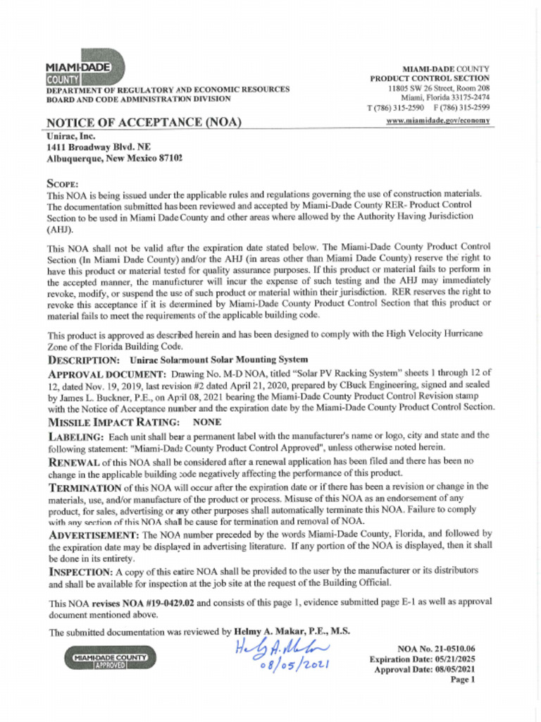 Unirac Solar Mount NOA | PDF