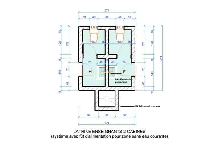 Plan Type Latrine A 2 Cabine | PDF