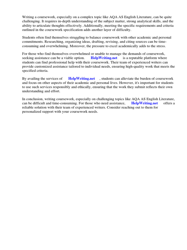 Aqa As English Literature Coursework Specification | PDF | Linked In ...