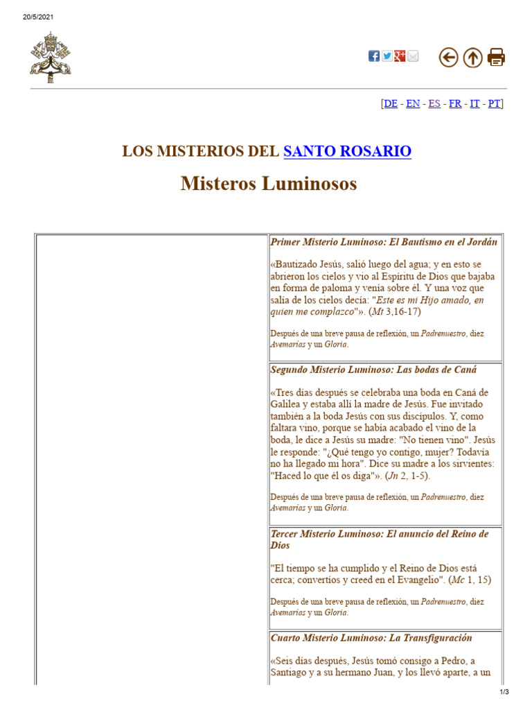 Misterios Luminosos del Rosario | PDF | orador del Señor | Liturgia ...