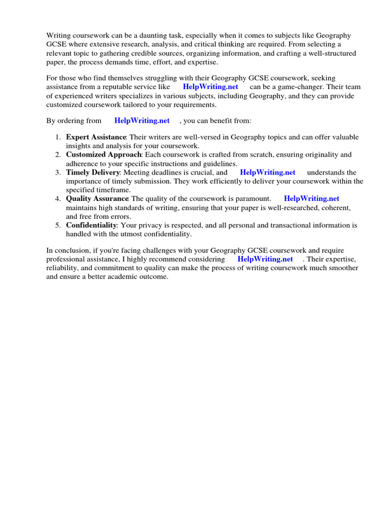 Geography GCSE Coursework Help Guide | PDF