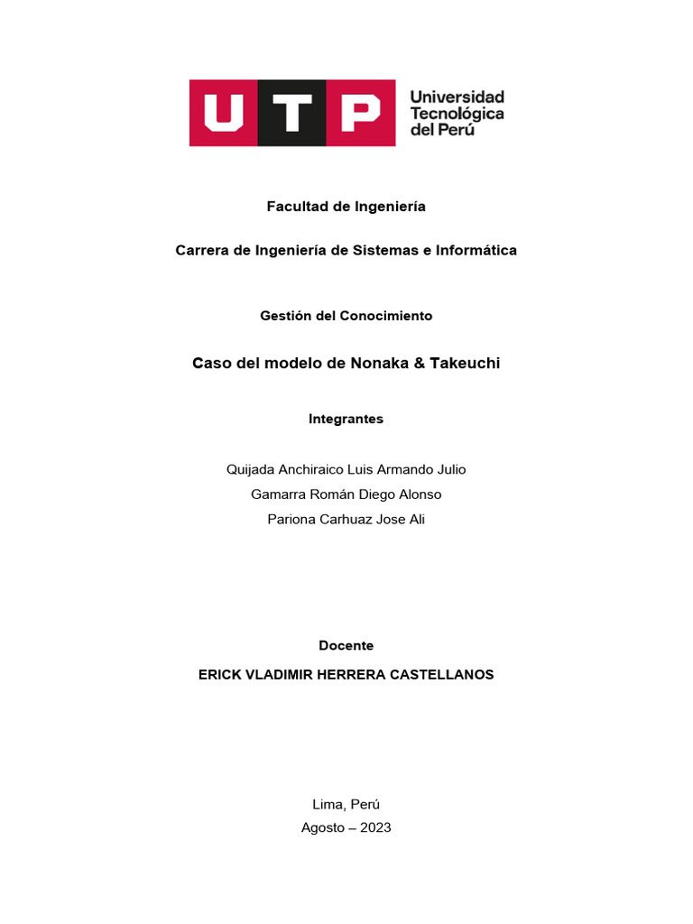 Modelo Nonaka y Takeuchi en Gestión del Conocimiento | PDF ...