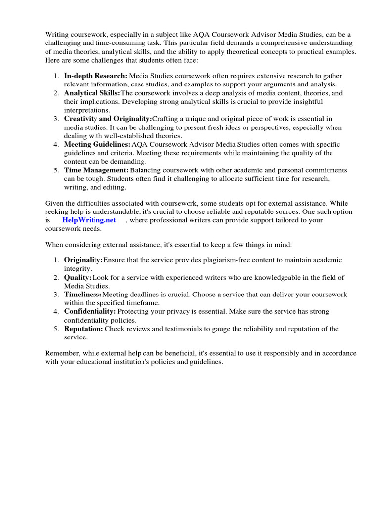 Aqa Coursework Advisor Media Studies | PDF | Theory | Reputation