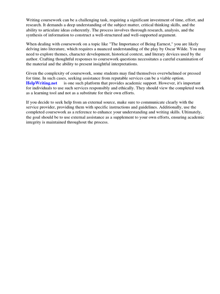 The Importance of Being Earnest Coursework Questions | PDF | The ...