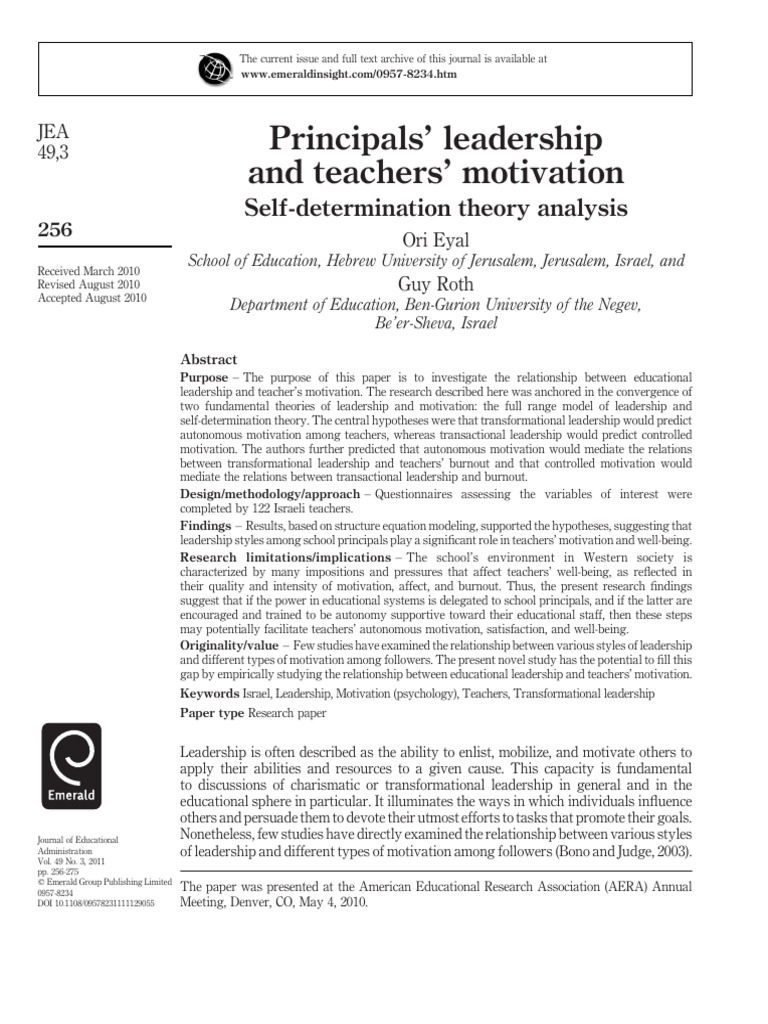 Principals Leadership and Teachers Motiv | PDF | Transformational ...