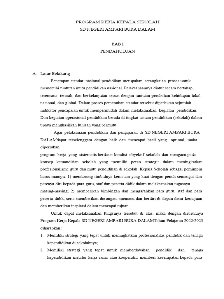 Program Kerja Kepala Sekolah | PDF
