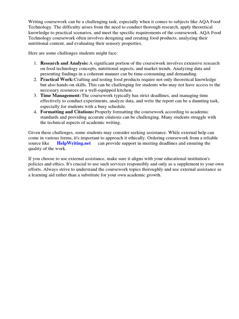 Aqa Food Technology Coursework | PDF | Facebook | Linked In