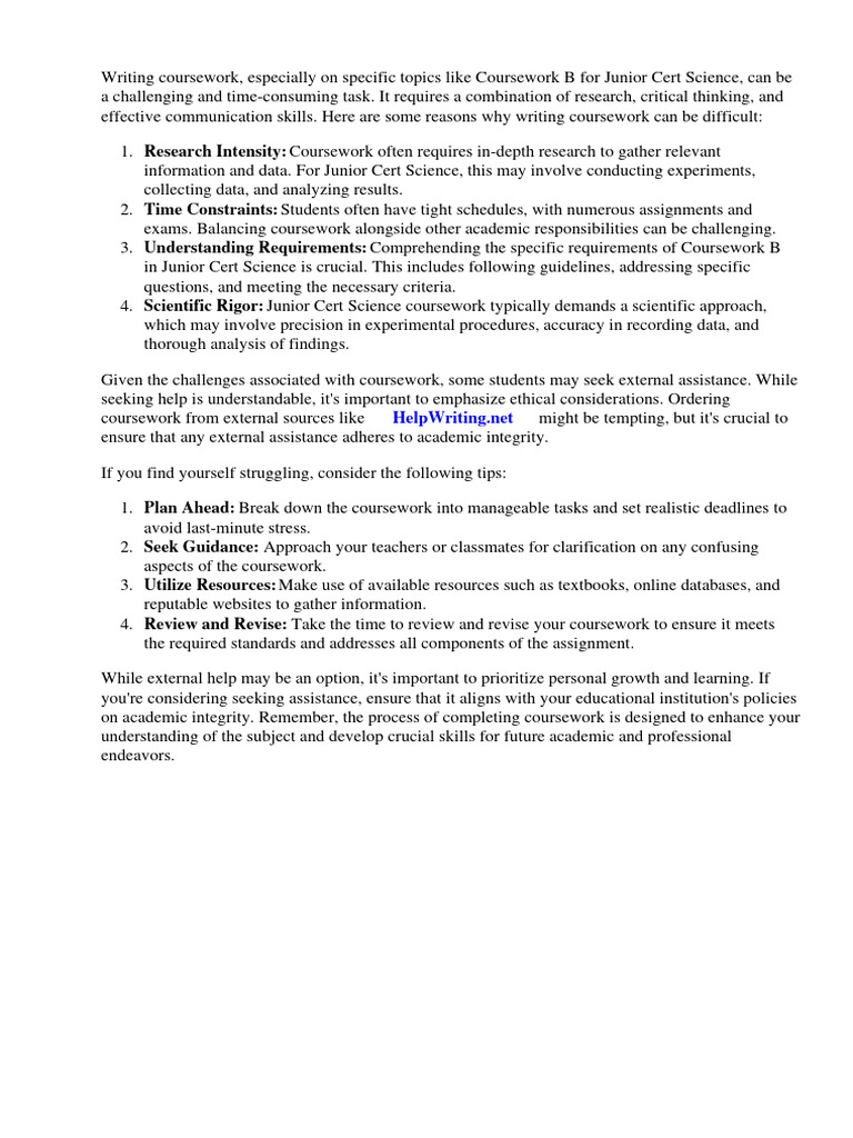 Junior Cert Science Coursework Tips | PDF | Science | Cognition