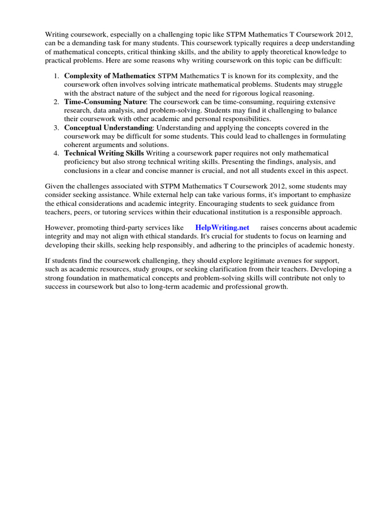 Challenges in STPM Mathematics T Coursework | PDF | Mathematics