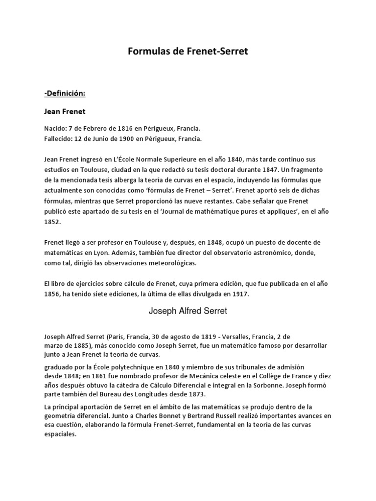Formulas de Frenet | PDF | Vector Euclidiano | Curva