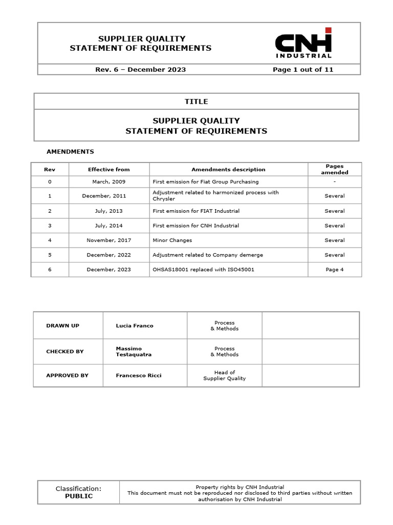 SQSOR Supplier Quality Statement of Requirements - Rev06 | PDF | Supply ...