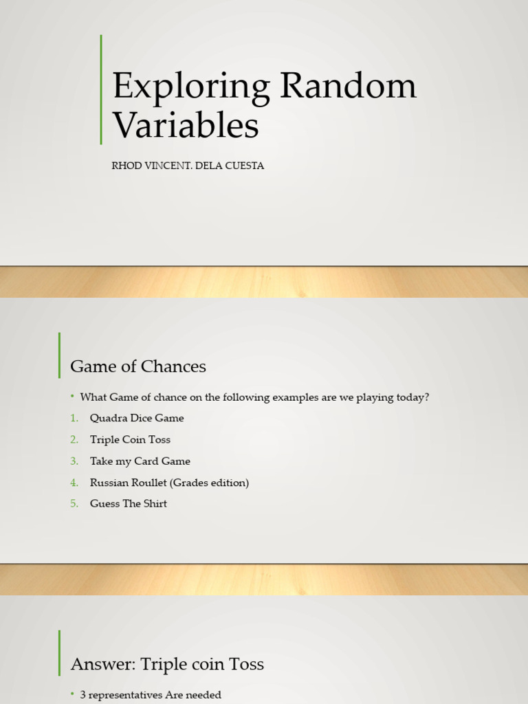 Exploring Random Variables: Rhod Vincent. Dela Cuesta | PDF ...