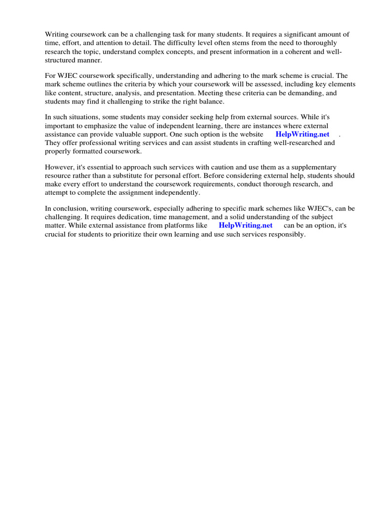 Wjec Coursework Mark Scheme | PDF | Understanding | Knowledge