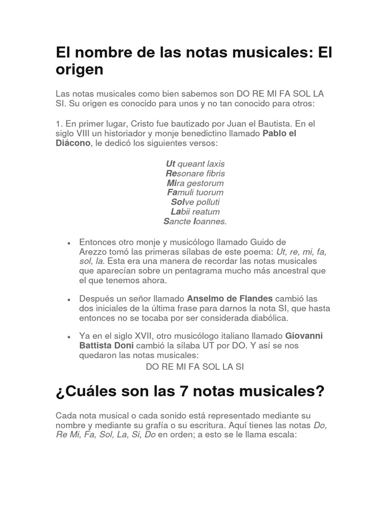 Origen y El Nombre de Las Notas Musicales | PDF | Clave | Elementos de ...