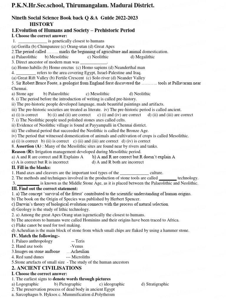 9th Social Science Book Back Full One Mark Questions 2022 2023 English ...