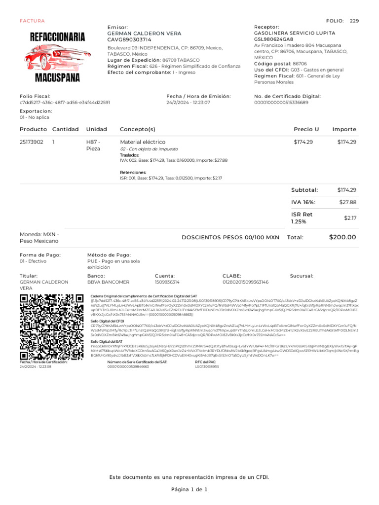 Factura 229 | PDF | Impuestos | Comercio