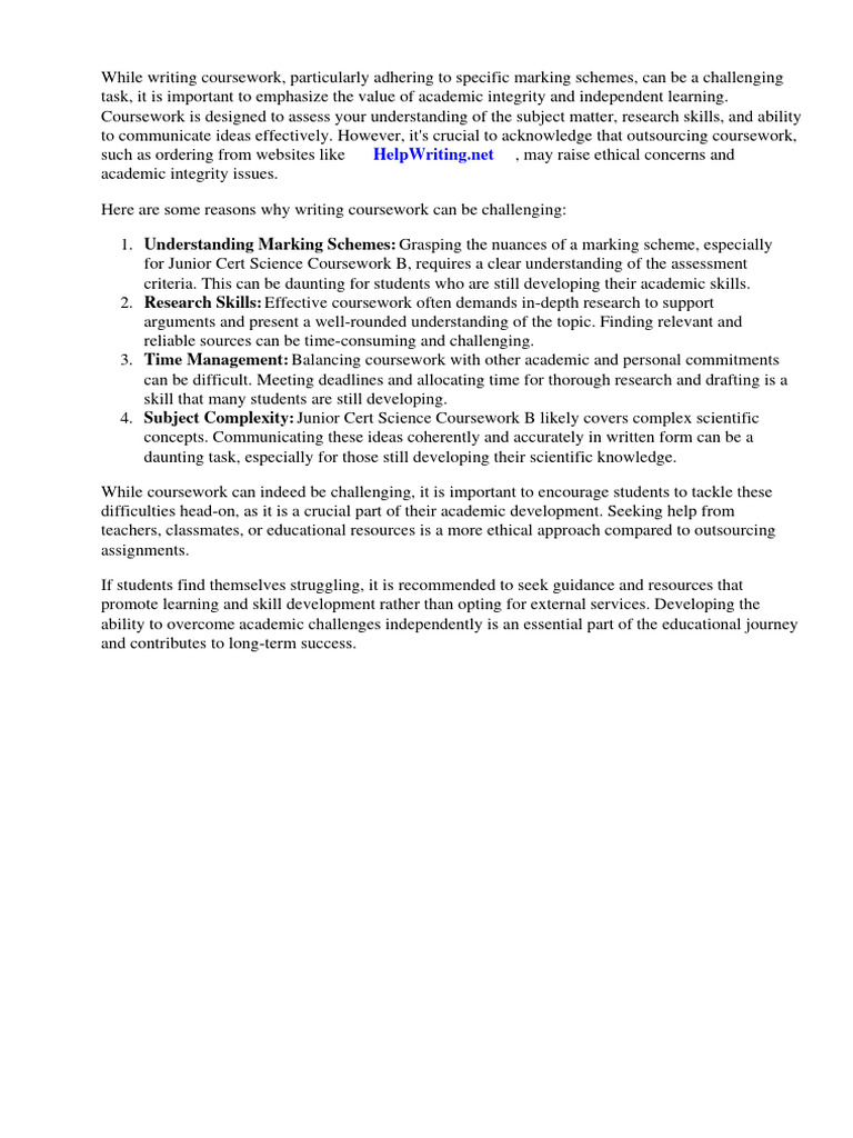 Junior Cert Science Coursework B Marking Scheme | PDF | Science | Teachers