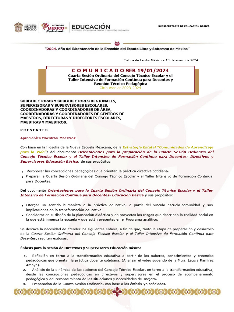 Comunicado Enero | PDF | Maestros | Enseñando