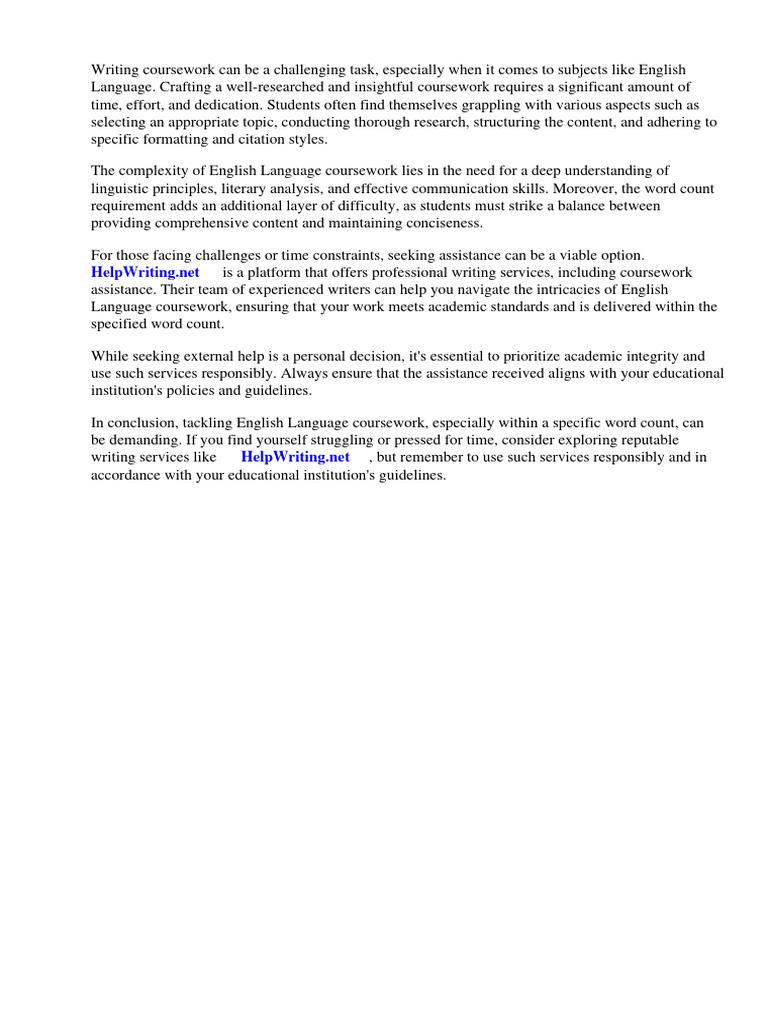 English Language As Coursework Word Count Download Free Pdf