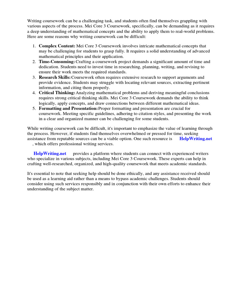 Mei Core 3 Coursework Examples | PDF | Critical Thinking | Thought