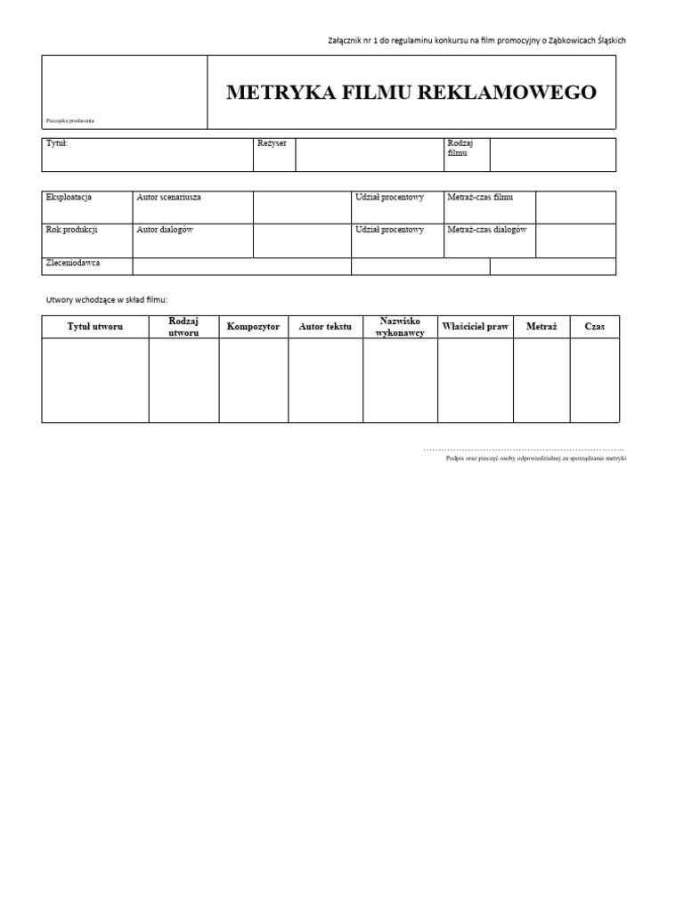 Zaacznik NR 1 Metryka Filmu | PDF