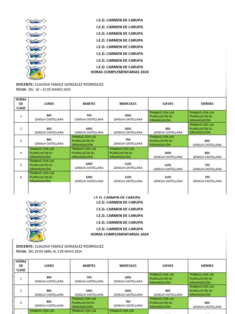 Horario Complementario 2024 | PDF