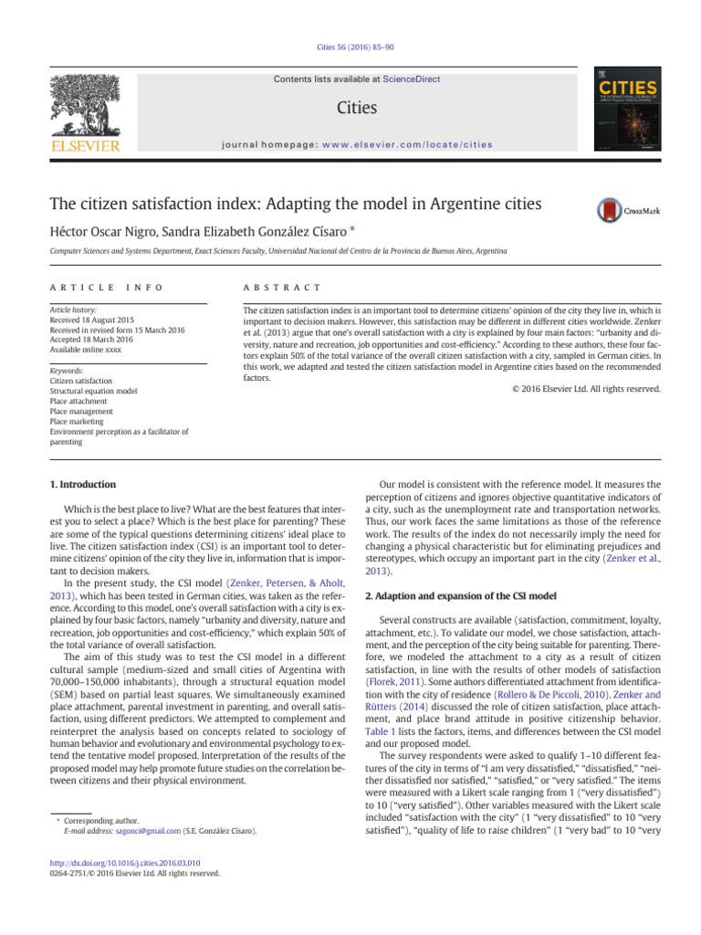 The Citizen Satisfaction Index: Adapting The Model in Argentine Cities ...