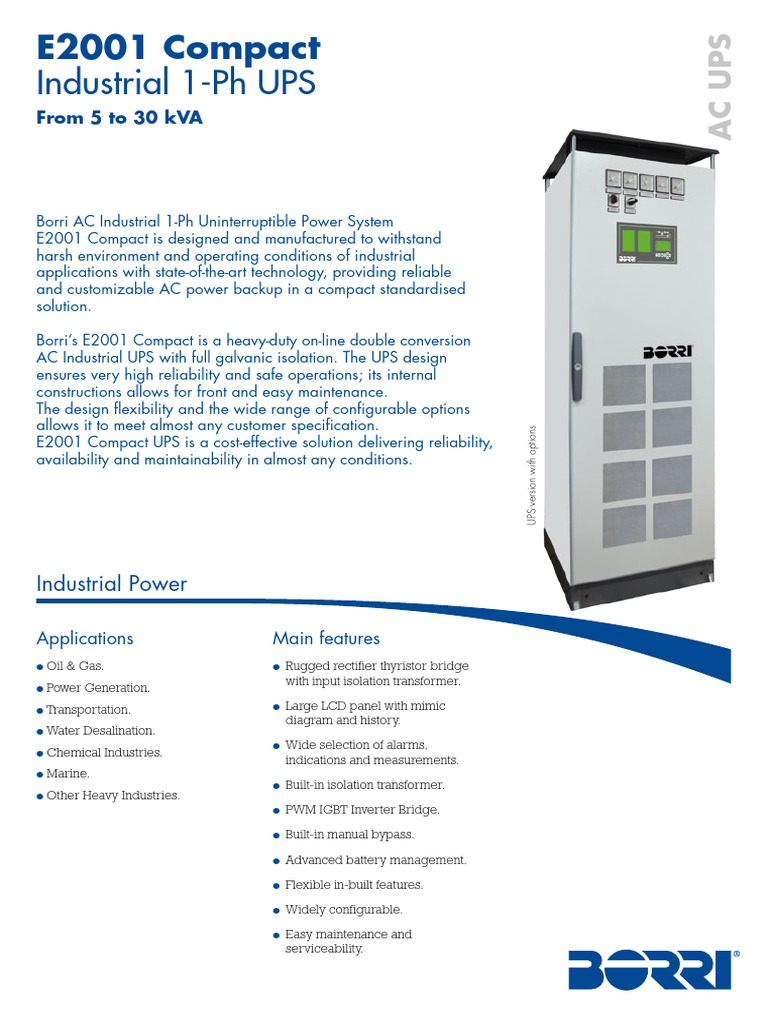 Borri E2001 Compact Industrial UPS | PDF | Power Inverter | Rectifier