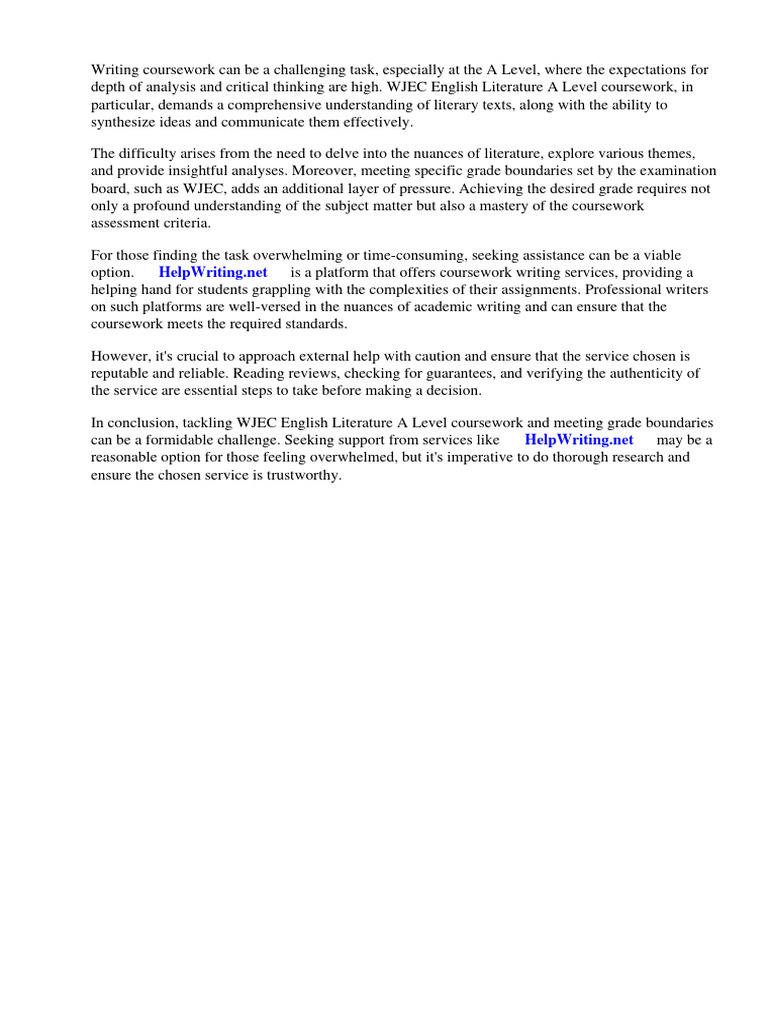 Wjec English Literature A Level Coursework Grade Boundaries | PDF ...