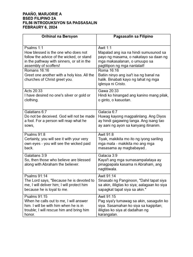 Pagsasalin NG Mga Berso NG Bibliya | PDF