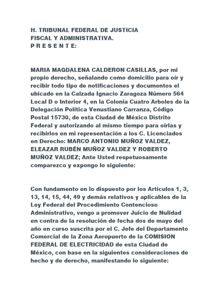 Formato Juicio Nulidad Vs Cfe Pdf Debido Al Proceso Intención
