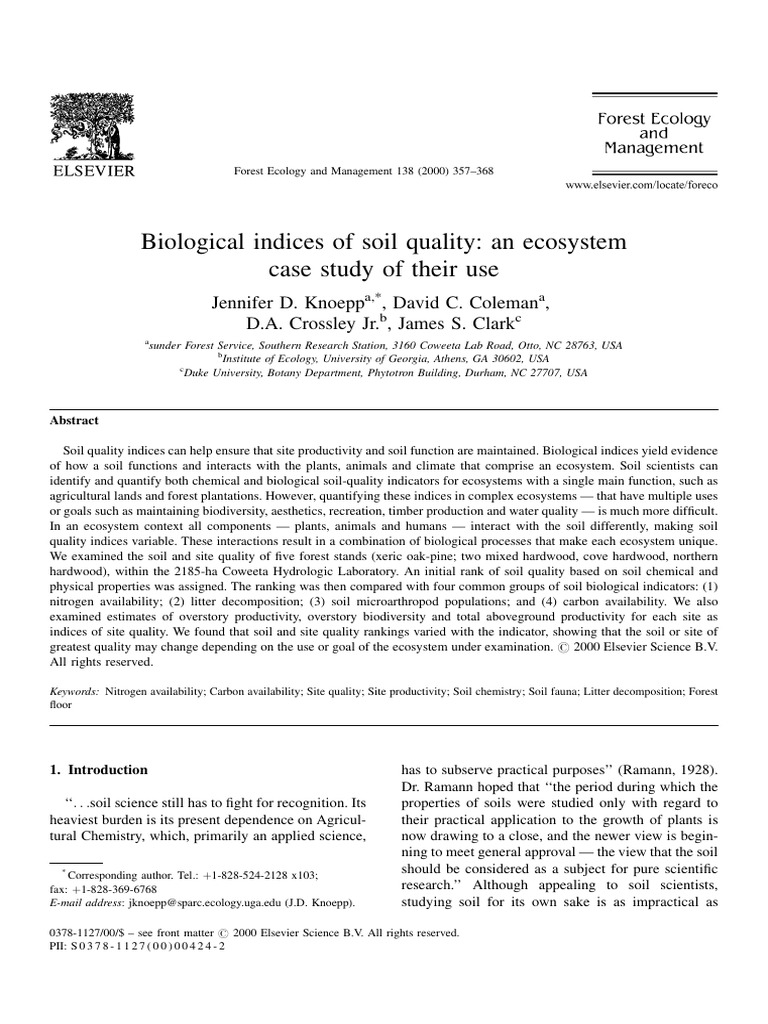 Biological Indices of Soil Quality An Ecosystem | PDF | Soil | Ecosystem