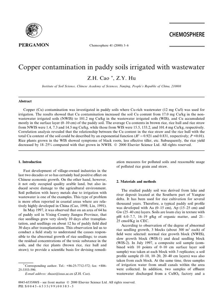 Copper Contamination in Paddy Soils Irrigated With Wastewater | PDF ...