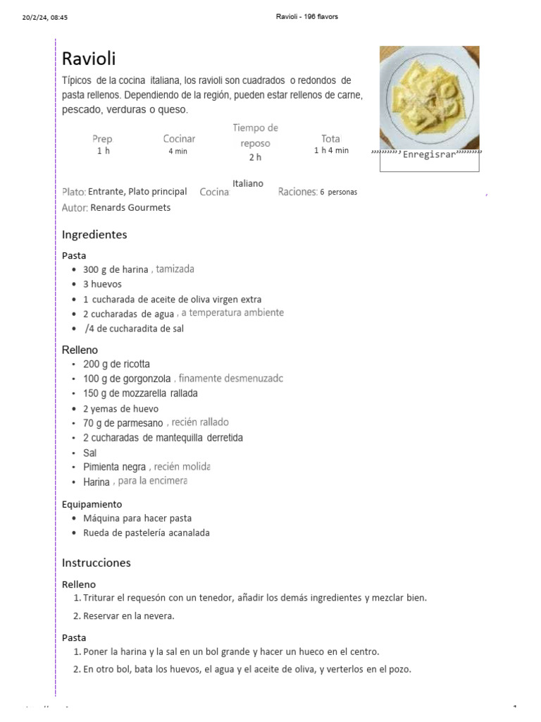 Receta Ravioli | PDF | Pasta | Cocina italiana