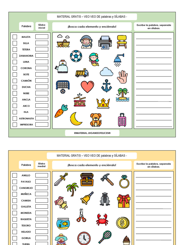Material - Jugandofelices - Veo Veo de Palabras y Sílabas - Gratis ...