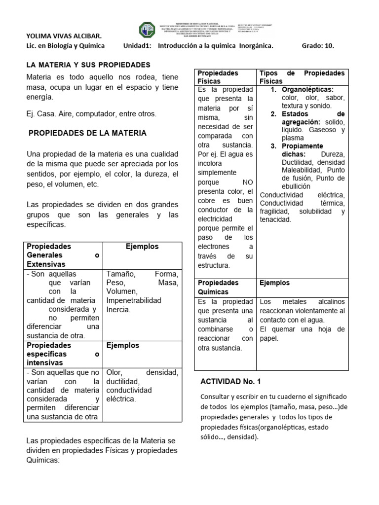 Guía No - 2. La Materia y Sus Propiedades. | PDF | Importar | Química