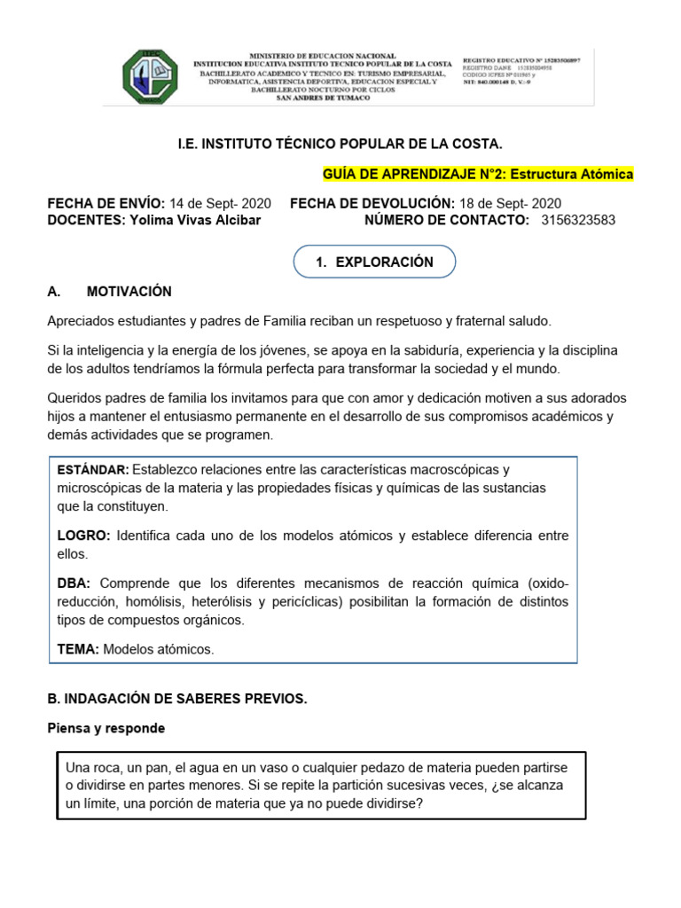 Guia No 6 Estructura Atómica Pdf átomos Electrón