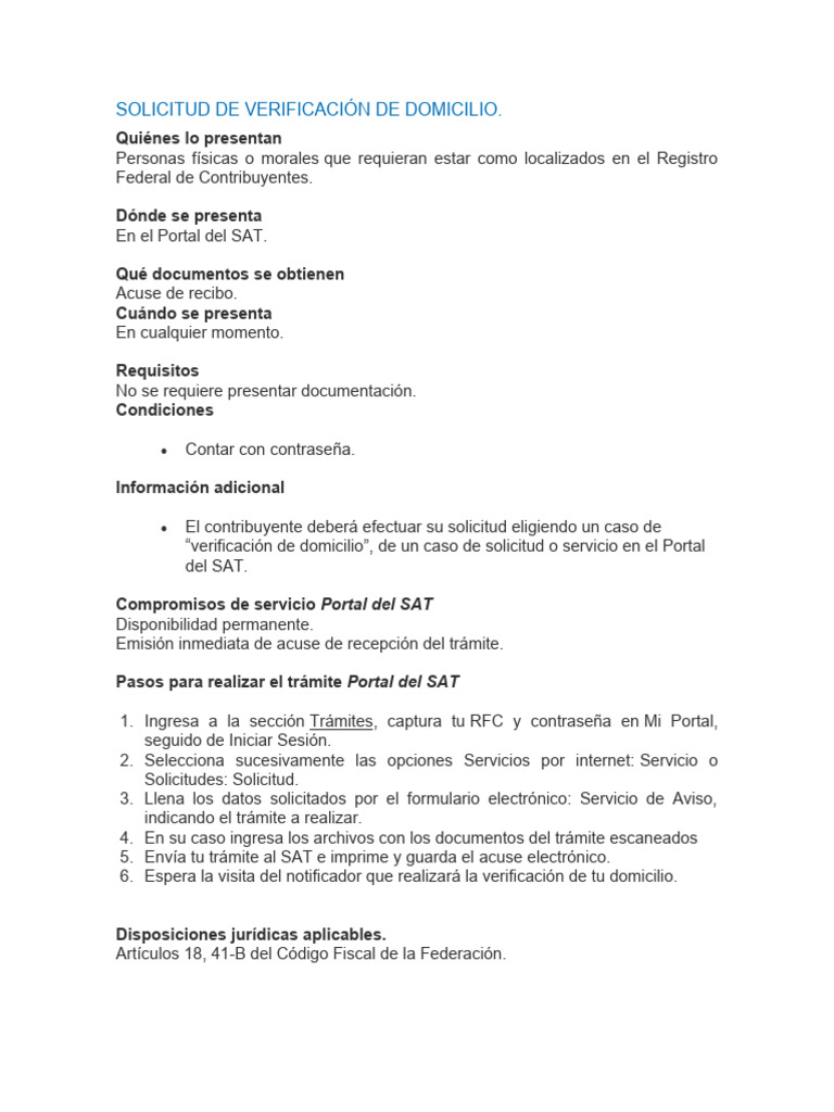 Guia para Solicitud de Verificación de Domicilio | PDF