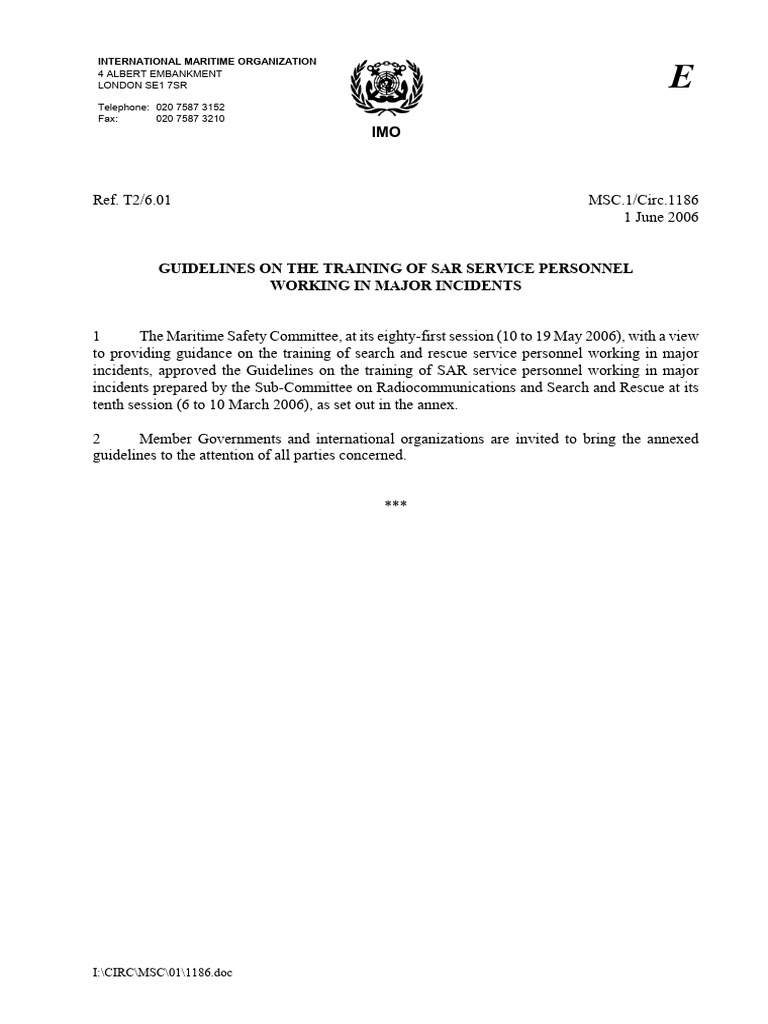 MSC.1-Circ.1186 - Guidelines On The Training of Sar Service Personnel ...
