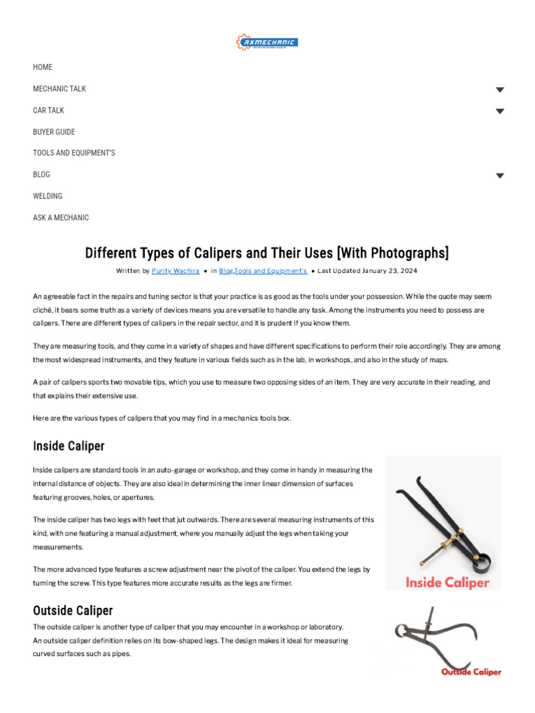 CALLIPERS - Different Types of Calipers and Their Uses (With ...