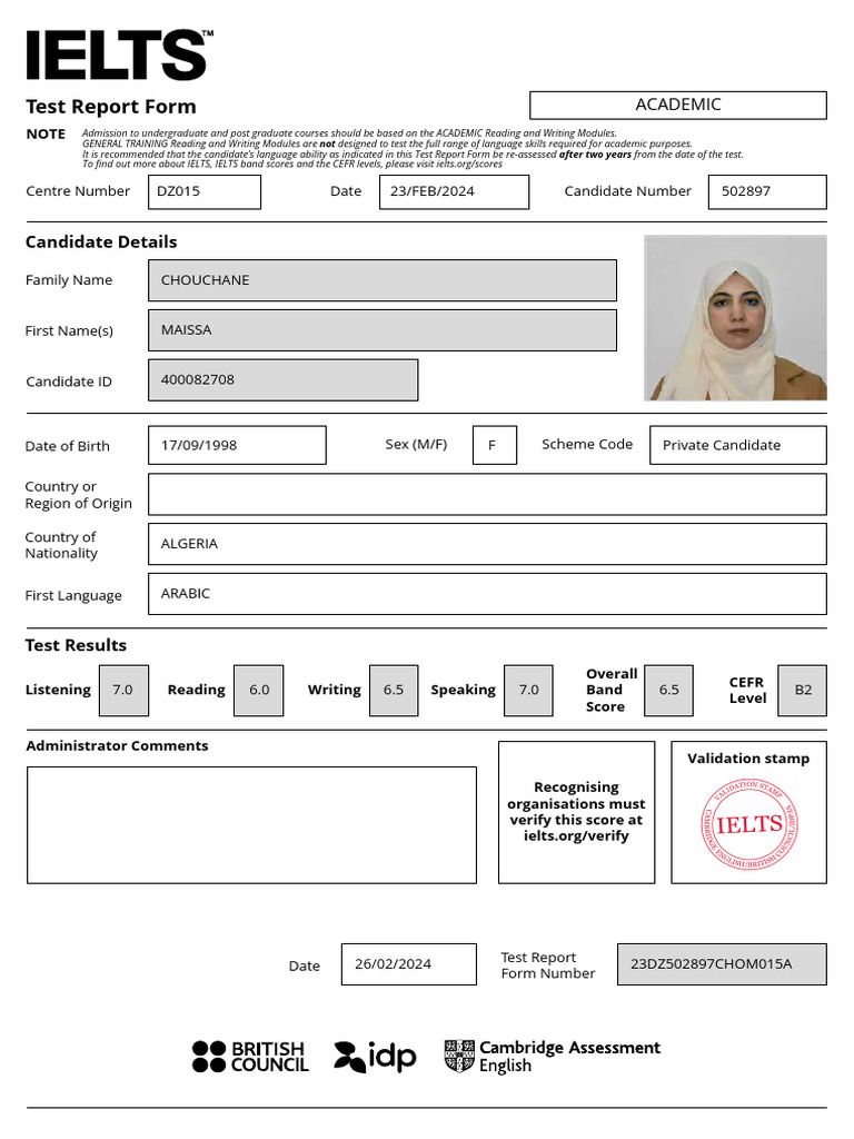 IELTS E-TRF Sample for Algeria | PDF | International English Language ...