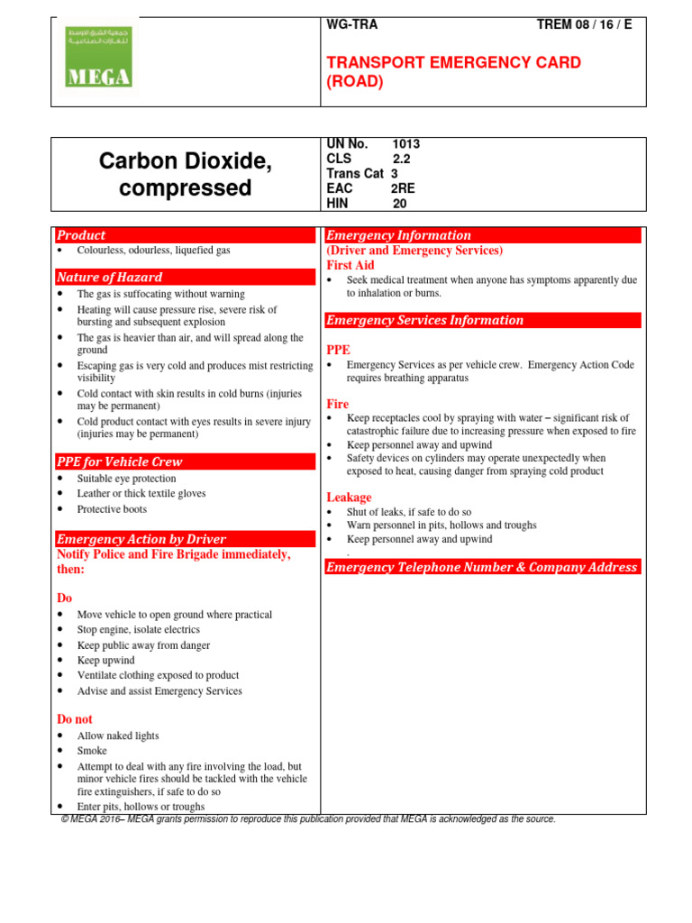 Carbon Dioxide Transport Emergency Guide | PDF | Personal Protective ...